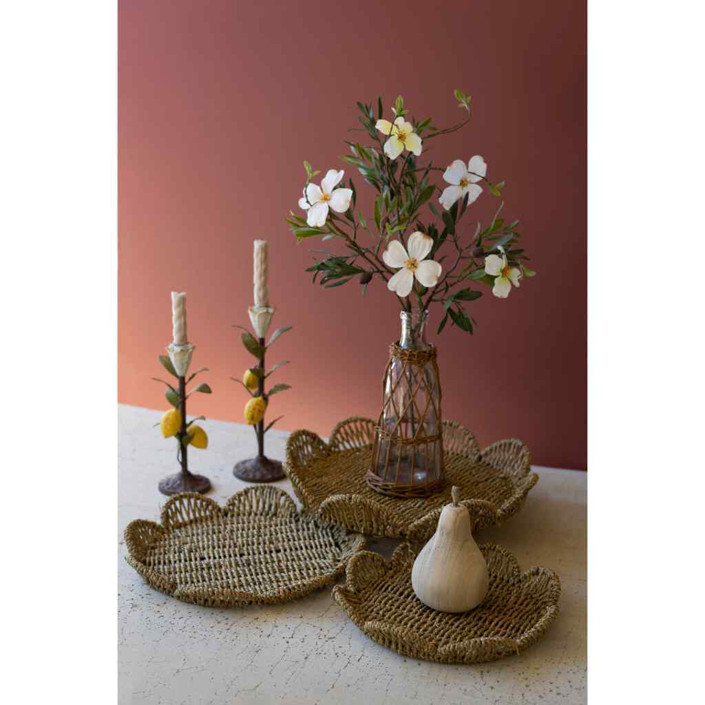 Buy Set Of Three Flower Shaped Woven Seagrass Trays | Great Furniture ...