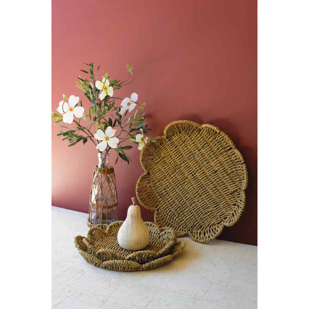 Buy Set Of Three Flower Shaped Woven Seagrass Trays | Great Furniture ...